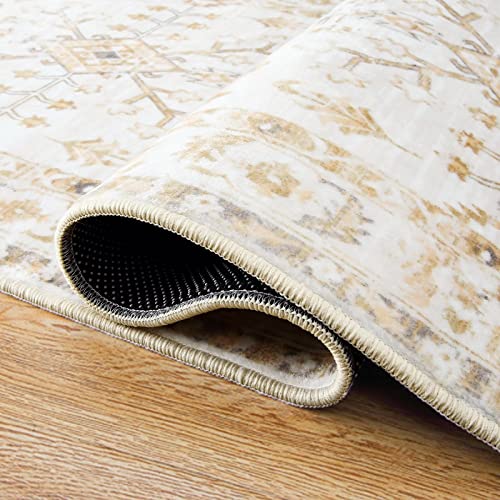 COZYLOOM Large 8x10 Area Rug Medallion Distressed Soft Rug Retro Indoor Carpet for Living Room Non-Shedding Floral Floor Carpet Low Pile Anti-Slip Backing Bedroom Thin Rug Accent Home Decor