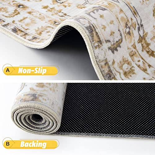 COZYLOOM Large 8x10 Area Rug Medallion Distressed Soft Rug Retro Indoor Carpet for Living Room Non-Shedding Floral Floor Carpet Low Pile Anti-Slip Backing Bedroom Thin Rug Accent Home Decor