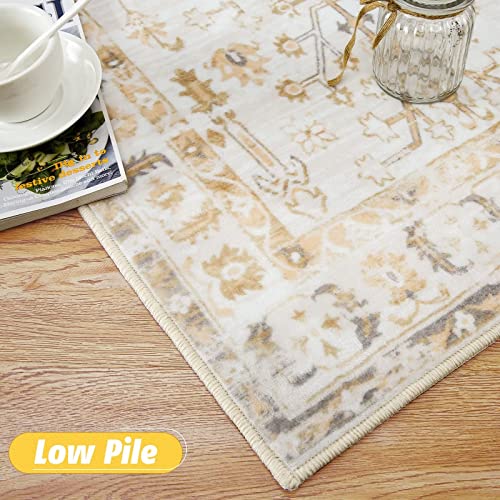 COZYLOOM Large 8x10 Area Rug Medallion Distressed Soft Rug Retro Indoor Carpet for Living Room Non-Shedding Floral Floor Carpet Low Pile Anti-Slip Backing Bedroom Thin Rug Accent Home Decor