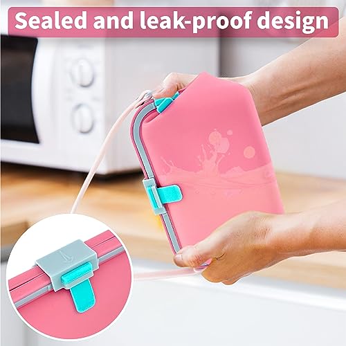 Reusable Silicone Storage Container Bag, Food Grade Silicone BPA Free Microwavable Refrigerated Non Odors, Lunch Box, Carry-on Bag,Makeup Bag (2037C Pink Red)