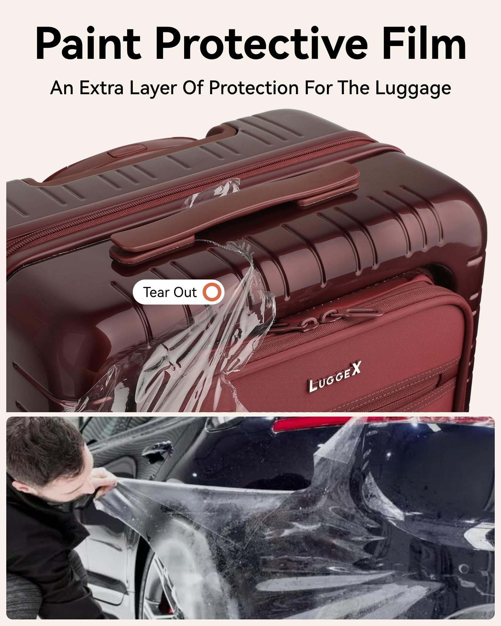 LUGGEX Carry On Luggage with Front Pocket, PC Hard Shell Suitcase with Spinner Wheels, Soft Front Flap with Multiple Pockets (Red, 21 Inch, 38L)