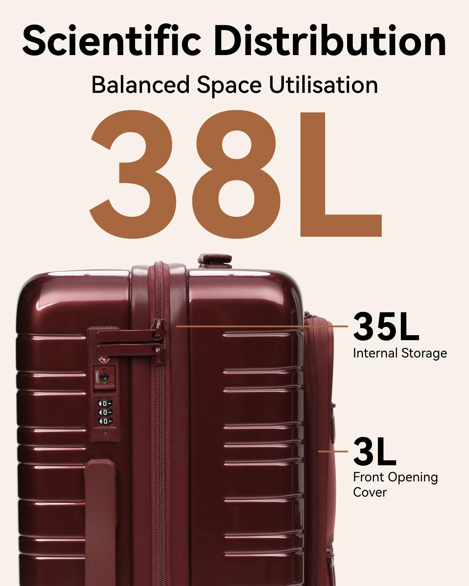 LUGGEX Carry On Luggage with Front Pocket, PC Hard Shell Suitcase with Spinner Wheels, Soft Front Flap with Multiple Pockets (Red, 21 Inch, 38L)