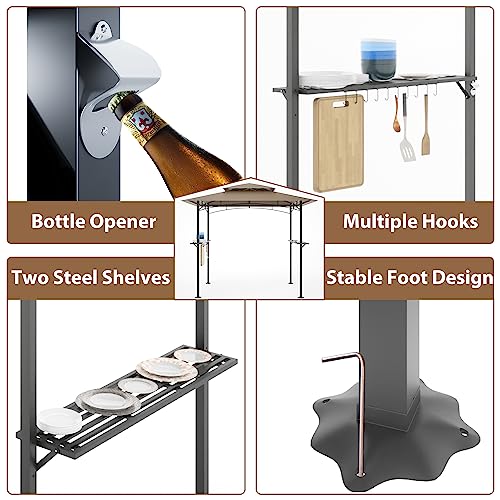 Outdoor Canopy Tent - 8 x 5 FT Grill Gazebo with Air Vent - BBQ Grill Party Tent with Shelves - Patio Canopy Tent - Double Tiered Soft Top and Rustproof Steel Frame - Hooks and Bottle Opener - Khaki