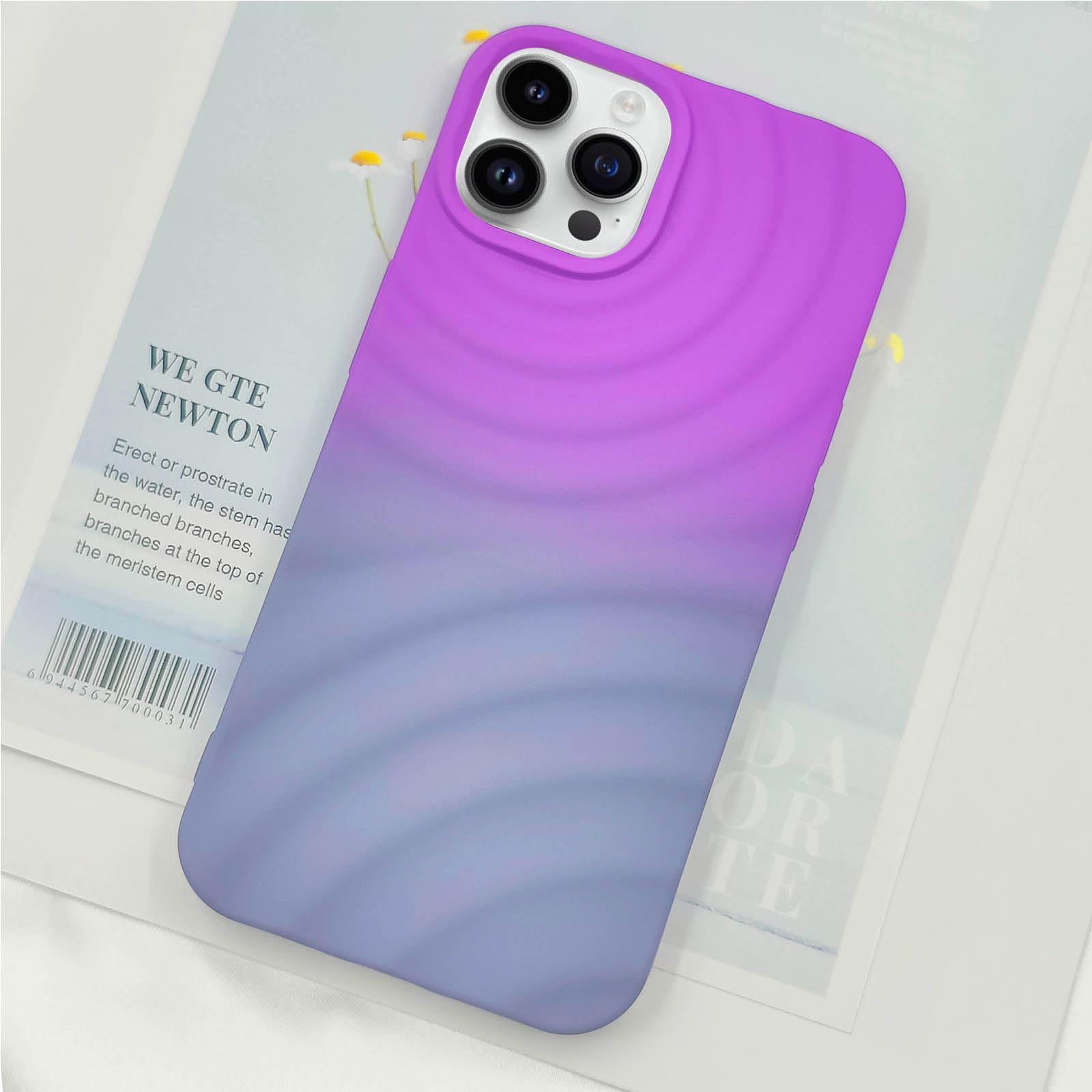 Womdakon Compatible with iPhone 13 Pro Max Phone Case Girls Cute Gradient Bicolor Crimp Wave Pattern Soft Silicone Shockproof Camera Protective Back Cover Slim Phone Case for Women - Purple Gray
