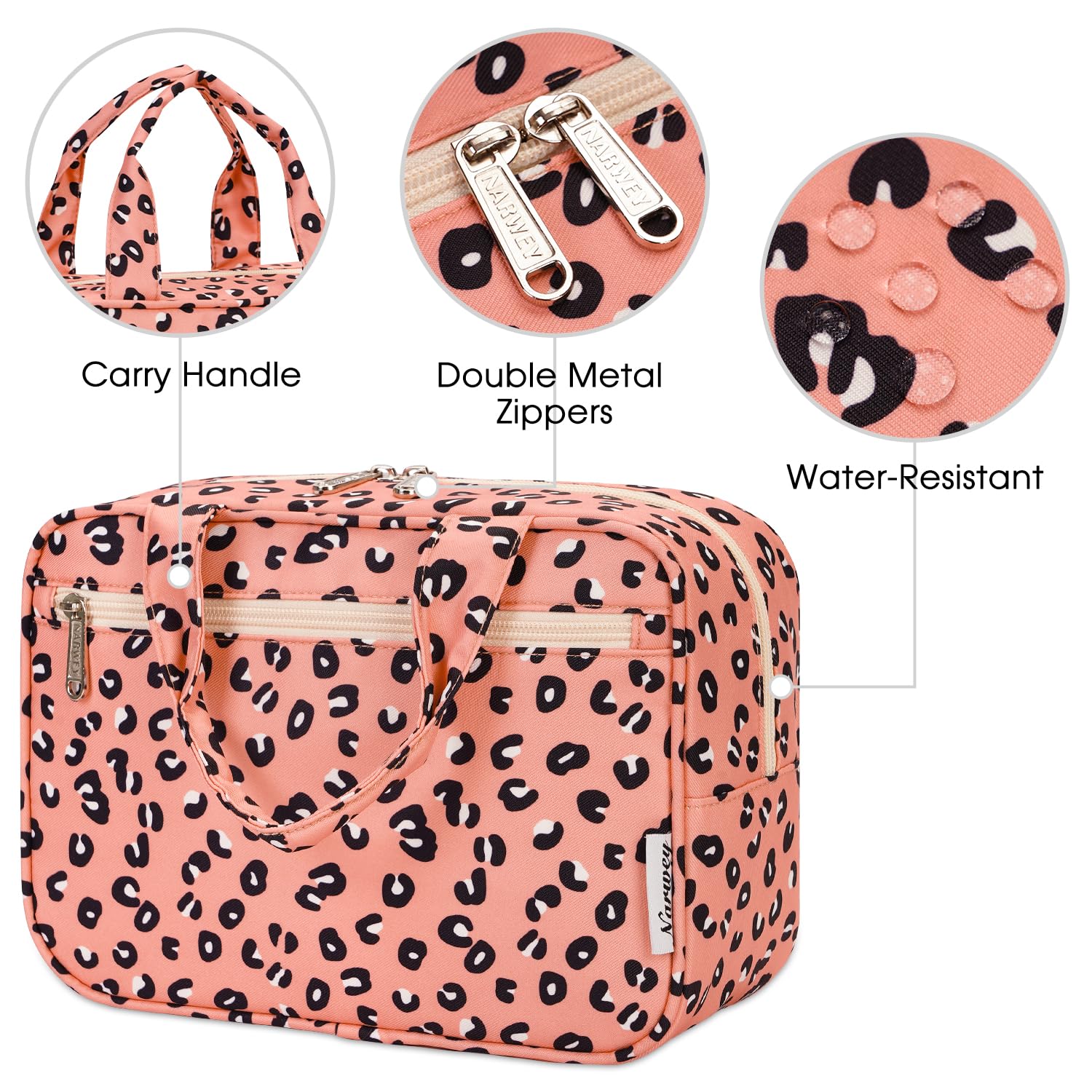 Narwey Full Size Cheetah Toiletry Bag Women Large Makeup Bag Organizer Travel Cosmetic Bag for Toiletries Essentials Accessories (Leopard)