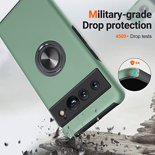 KOVASIA Designed for Google Pixel 7 Pro,Case with 360° Ring Stand, Multi-Layer Protective Case, Shockproof Cover for Google Pixel 7 Pro Case,Dark Green