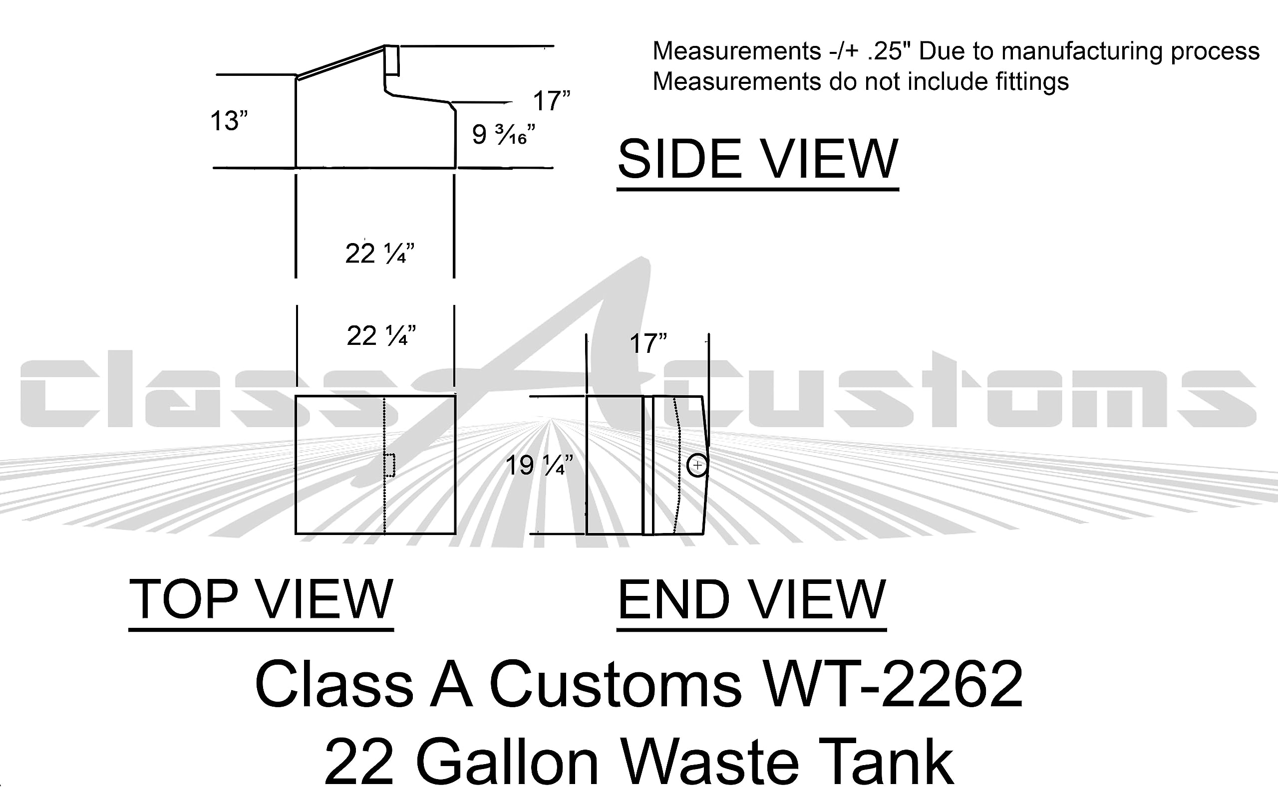 classAcustoms WT-2262 3" Hub Black Water RV Waste Holding Tank 22 Gallon Concession and Camper Waste Black Gray Tank