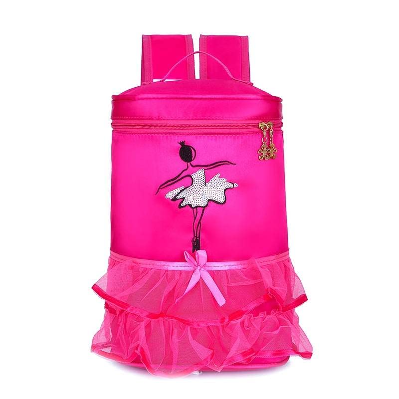 Cute Girls Toddler Dance Bag, Waterproof Ballerina Dance Bag for Toddler Girls with Lace, and Embroidered Polyester Backpack (Magical Magenta)