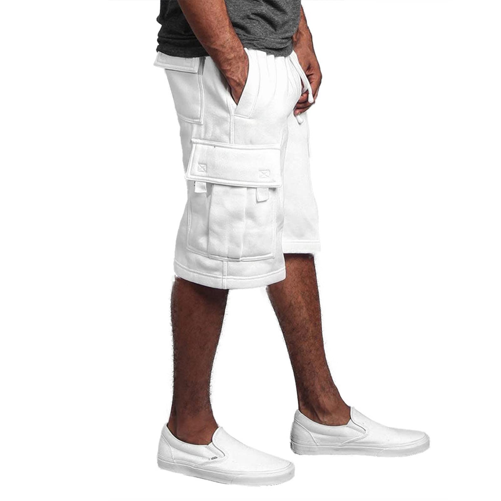 Linen Blend Shorts Men 5 Inch Drawstring Shorts Men 2023 Classic Fit Elastic Waist Cotton Linen Shorts with Pockets Summer Beach Cargo Shorts Slim Cargo Shorts for Men White XL