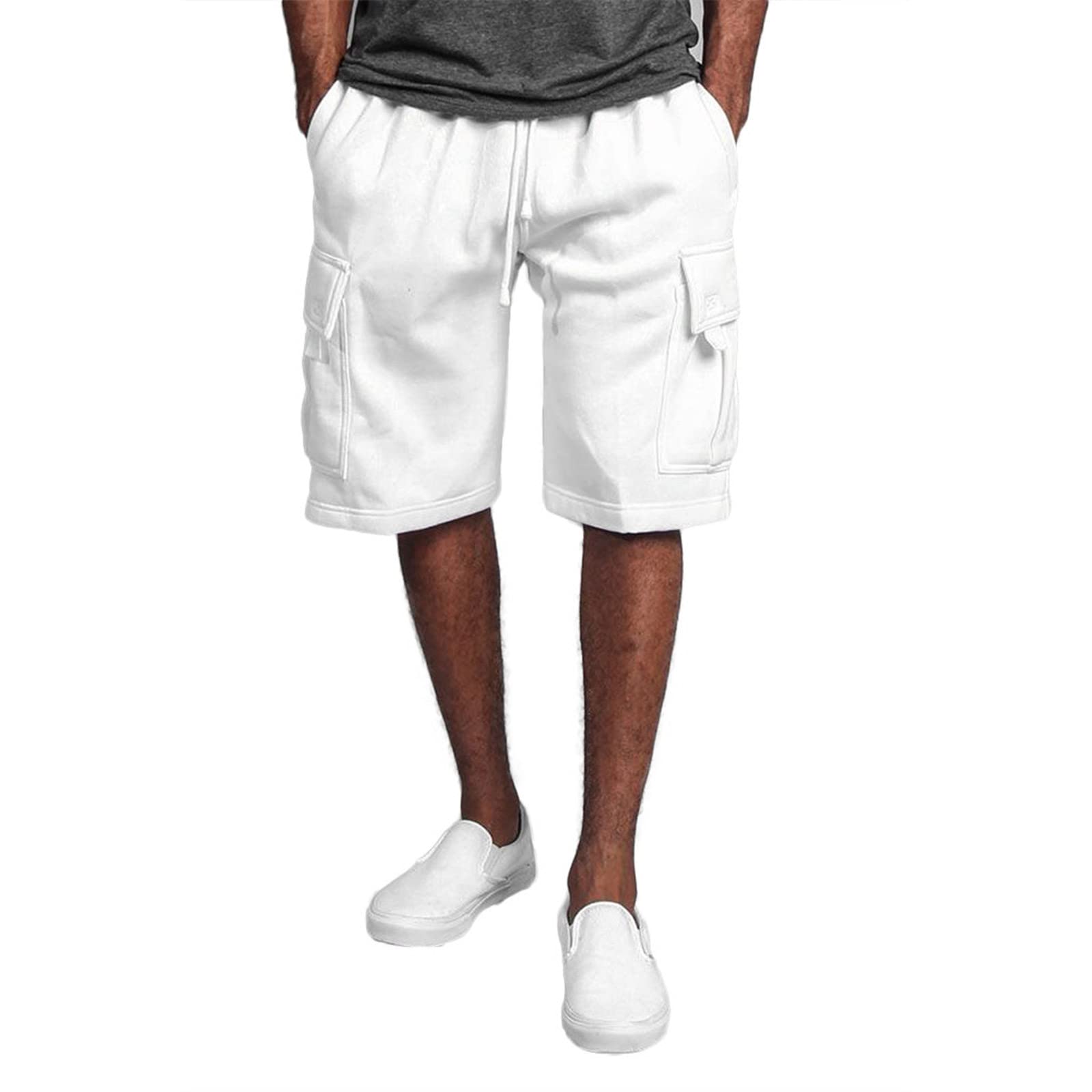 Linen Blend Shorts Men 5 Inch Drawstring Shorts Men 2023 Classic Fit Elastic Waist Cotton Linen Shorts with Pockets Summer Beach Cargo Shorts Slim Cargo Shorts for Men White XL