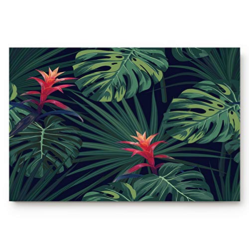 Door Mat Indoor/Outdoor Non Slip Entrance Front Doormat Area Rugs,Hawaiian Tropical Red Flowers and Green Leaves Waterproof Absorb Bathroom/Kitchen Floor Mat Carpet Shoes Scraper16 x24