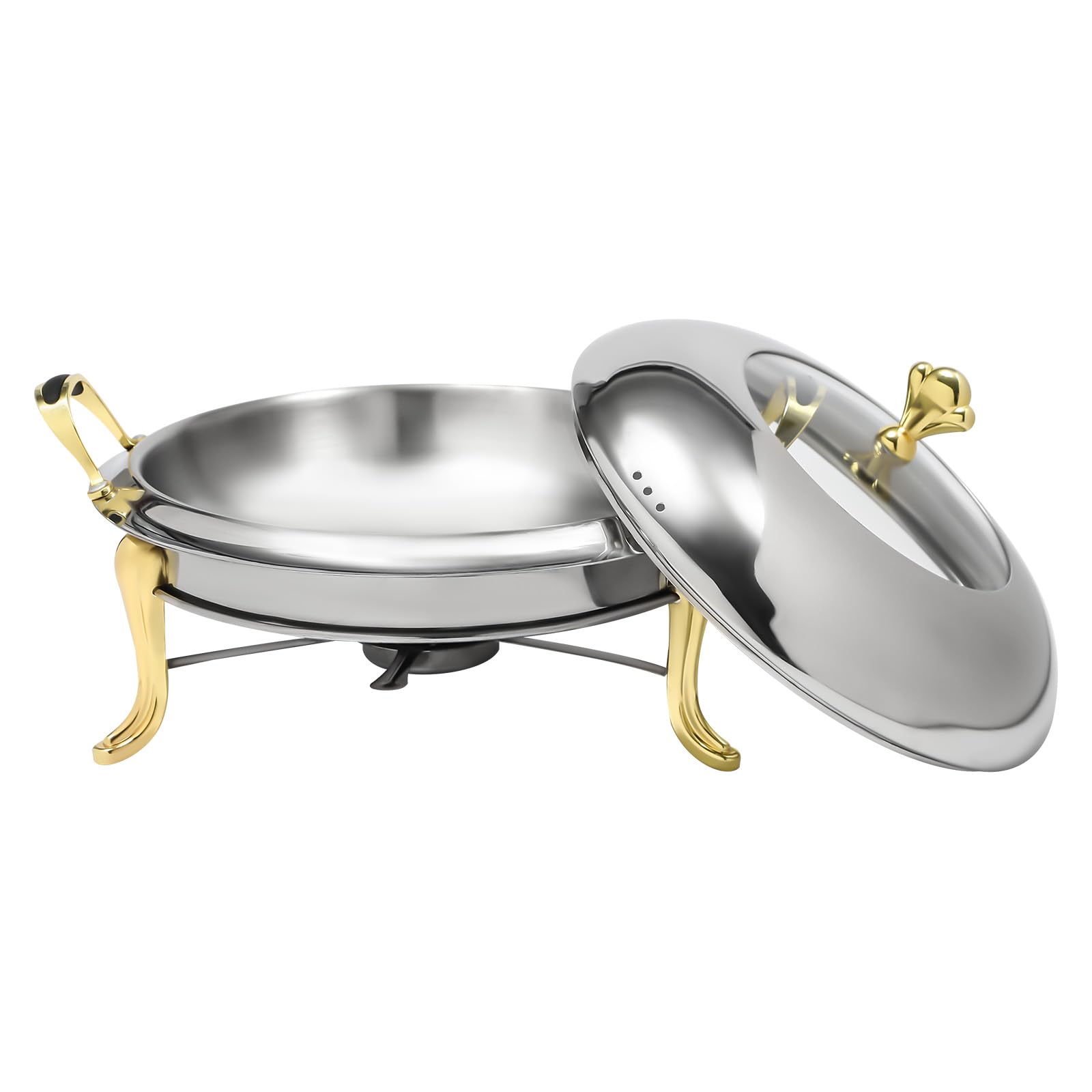 Round Chafing Dish,Stainless Steel Chafing Dish Buffet Chafer,2.5L Catering Chafers and Buffet Warmers with Fuel Holder,for Hotels,Buffets,Restaurants,Family Gatherings (Gold)