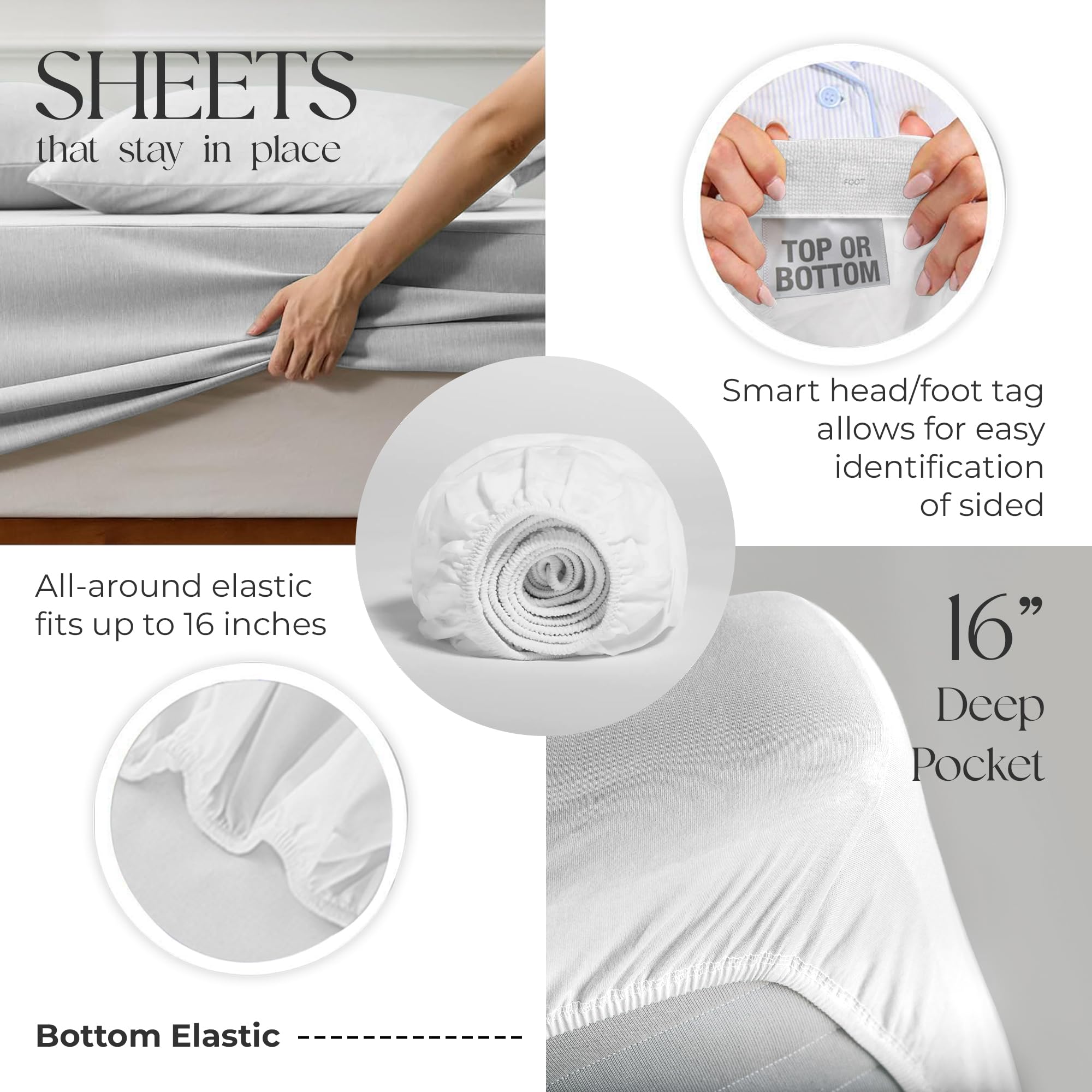 SUPREME ELEGANCE Super Soft Full Sheet Set, Jersey Knit 4Pc Light Gray Sheets, All Season Wrinkle Resistant & Easy Care Sheet Set with Deep Pocket (1 Flat Sheet, 1 Fitted Sheet & 2 Pillowcases)