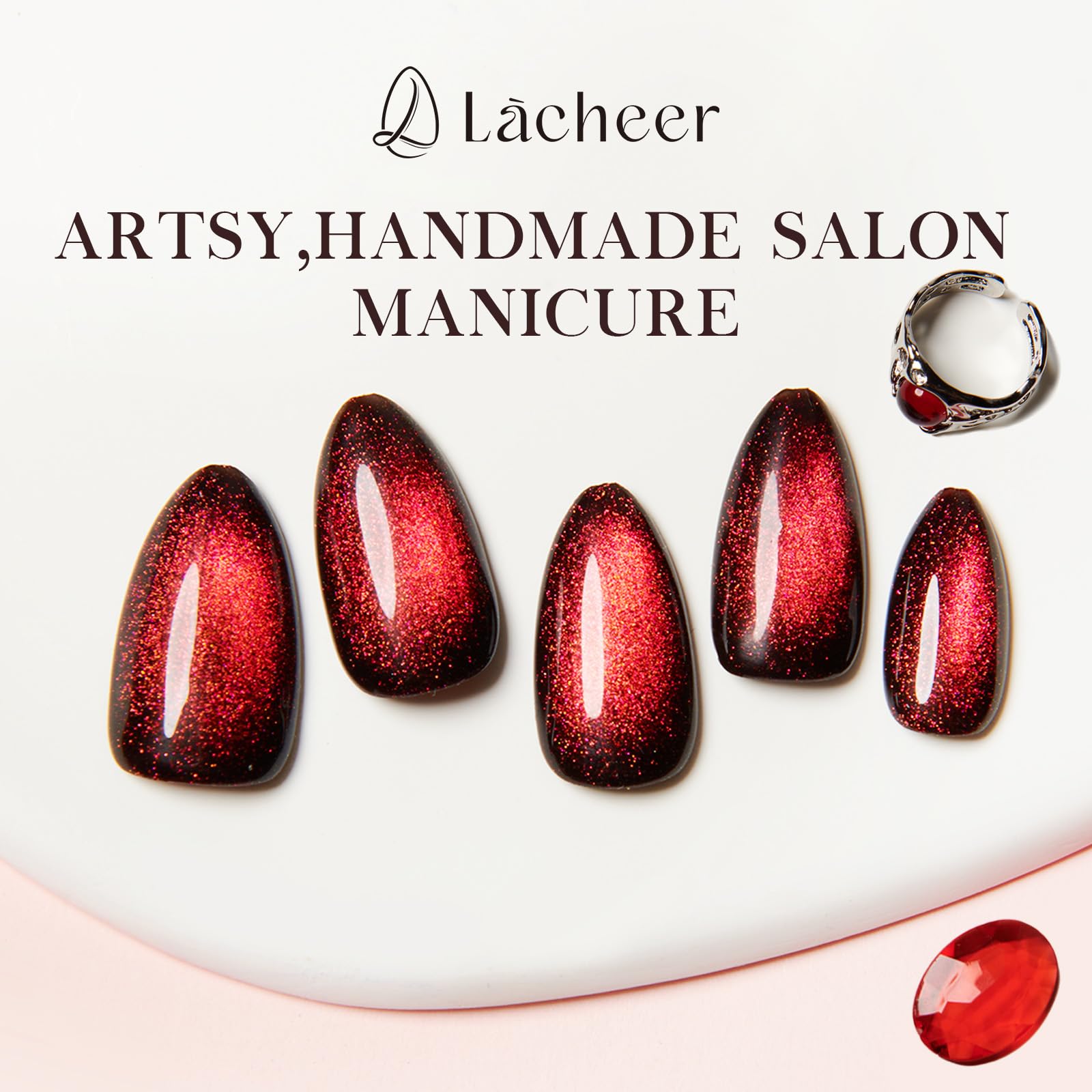 Press on Nails Short- Gel Handmade False Nails Blood Red, 30pcs Square shape Glue on Nails with design,Stick on Nails Acrylic False Nails Manicure Kits for Women Gift by Lacheer