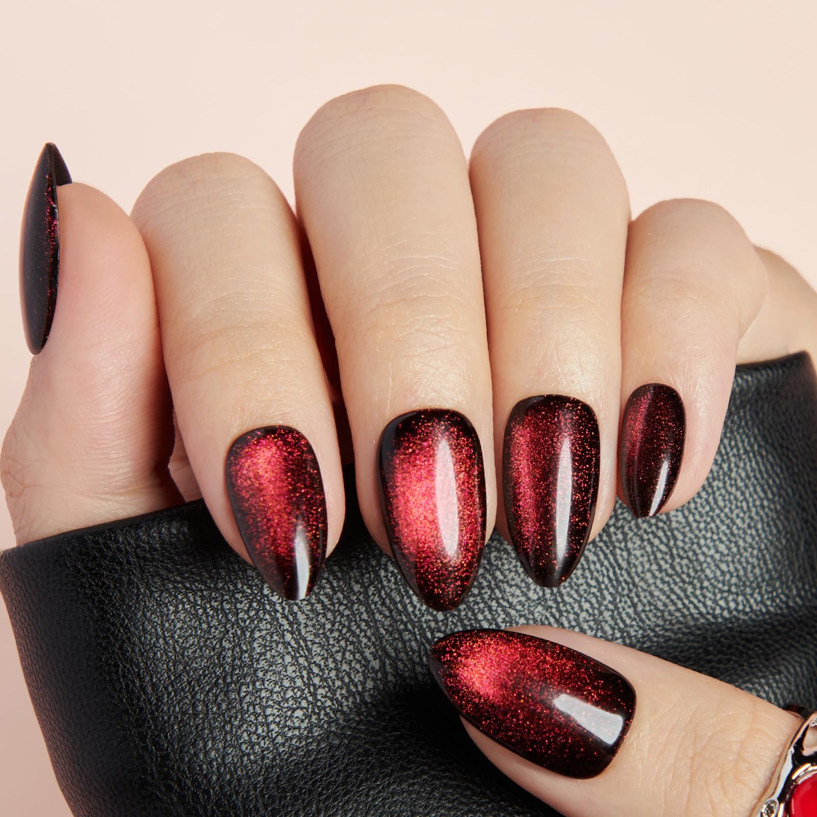 Press on Nails Short- Gel Handmade False Nails Blood Red, 30pcs Square shape Glue on Nails with design,Stick on Nails Acrylic False Nails Manicure Kits for Women Gift by Lacheer