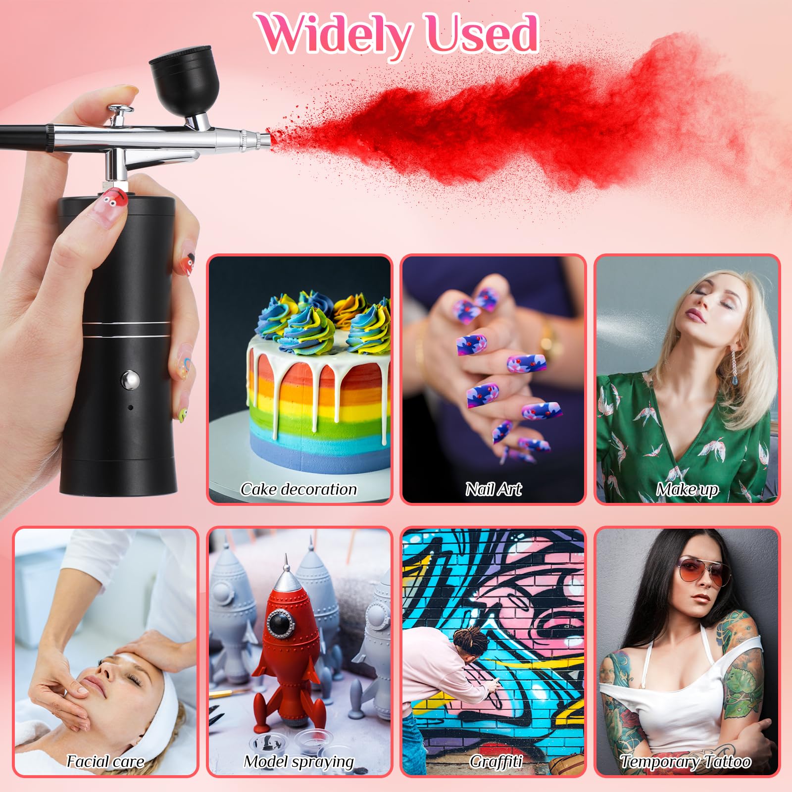 3 Modes Airbrush Kit with Compressor, 900 mAh Airbrush Set with 0.3mm Tip, Rechargeable Handheld Airbrush Compressor Gun Cleaner for Makeup, Painting, Nail, Cake Decor