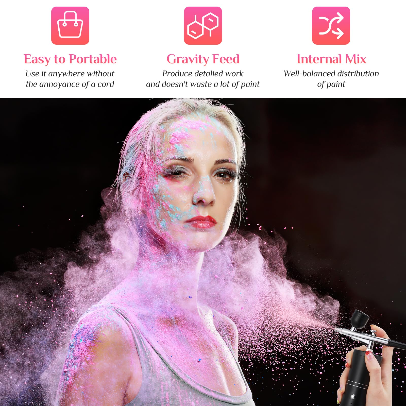 3 Modes Airbrush Kit with Compressor, 900 mAh Airbrush Set with 0.3mm Tip, Rechargeable Handheld Airbrush Compressor Gun Cleaner for Makeup, Painting, Nail, Cake Decor