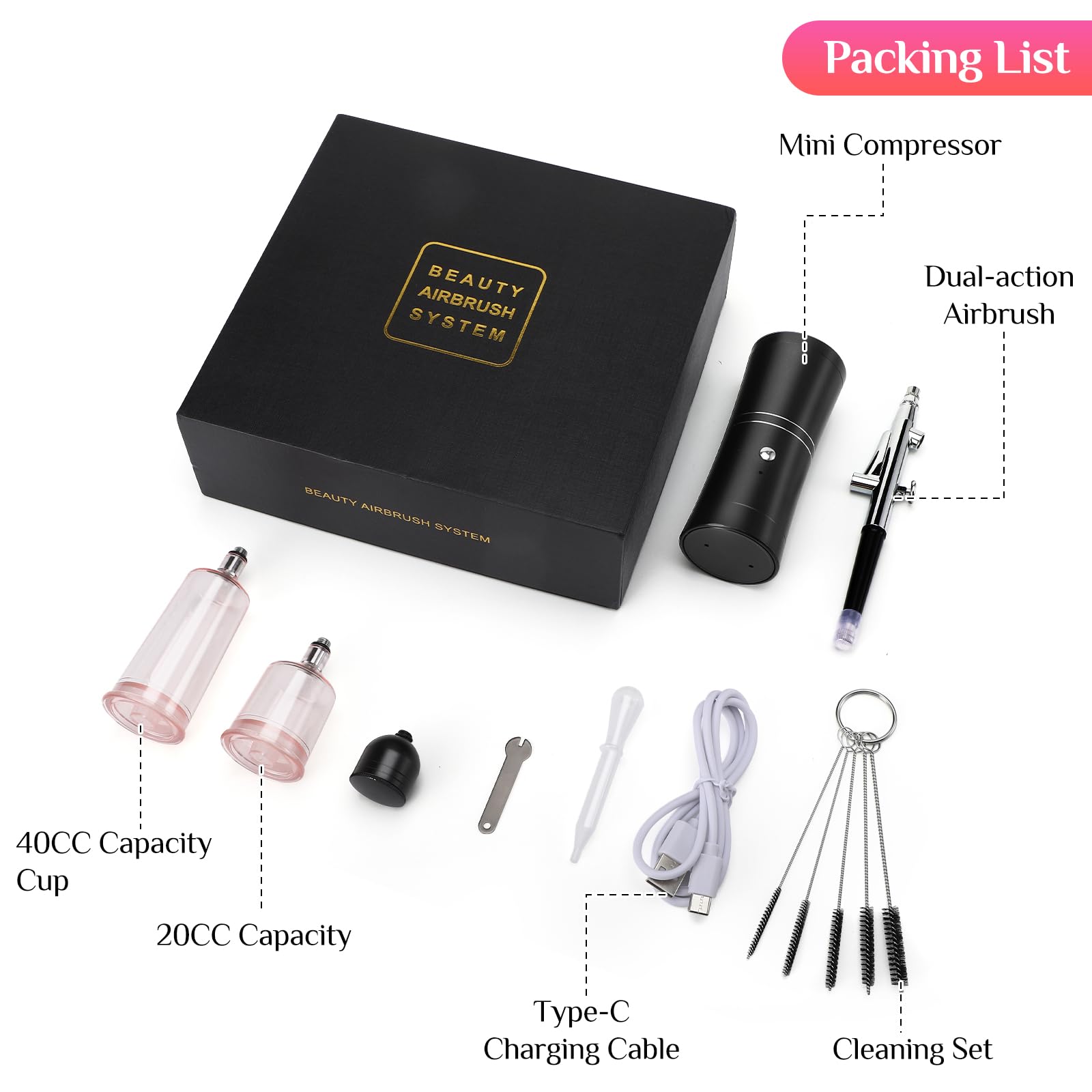 3 Modes Airbrush Kit with Compressor, 900 mAh Airbrush Set with 0.3mm Tip, Rechargeable Handheld Airbrush Compressor Gun Cleaner for Makeup, Painting, Nail, Cake Decor