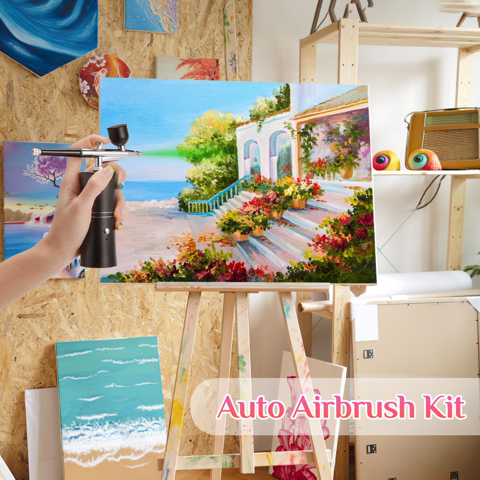 3 Modes Airbrush Kit with Compressor, 900 mAh Airbrush Set with 0.3mm Tip, Rechargeable Handheld Airbrush Compressor Gun Cleaner for Makeup, Painting, Nail, Cake Decor