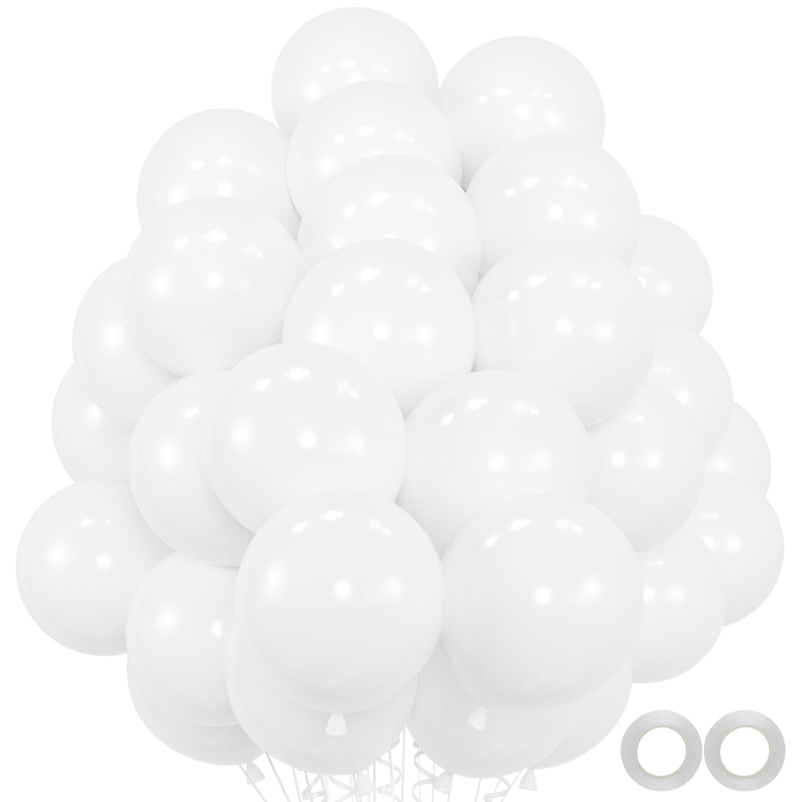 110pcs White Balloons, 12inch White Latex Balloons, Helium Quality for Birthday Anniversary Bachelorette Party Decorations (With 2 White Ribbons)