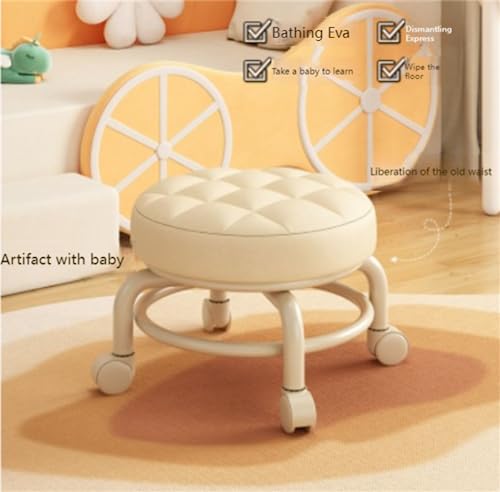 HYMIC Low Roller Stools with Universal Wheel PU Leather Rolling Stool Seats with Mute Wheels for Home Office Fitness Round Roller Seat Stool (Grey)