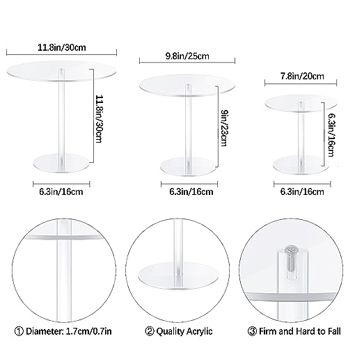 POMINEL Acrylic Cake Stand Set of 3, Clear Cake Stand Round Tall Cake Stand for Dessert Table Display Set, Cupcake Stand Dessert Cupcake Pastry Candy Display Riser for Wedding, Event, Birthday Party