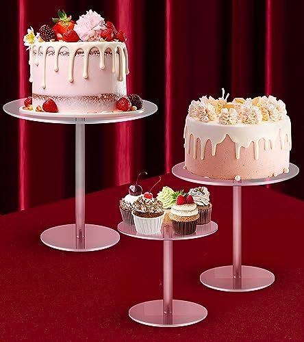 POMINEL Acrylic Cake Stand Set of 3, Clear Cake Stand Round Tall Cake Stand for Dessert Table Display Set, Cupcake Stand Dessert Cupcake Pastry Candy Display Riser for Wedding, Event, Birthday Party