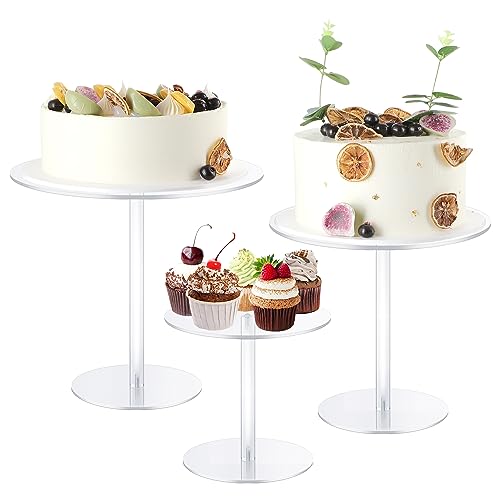 POMINEL Acrylic Cake Stand Set of 3, Clear Cake Stand Round Tall Cake Stand for Dessert Table Display Set, Cupcake Stand Dessert Cupcake Pastry Candy Display Riser for Wedding, Event, Birthday Party