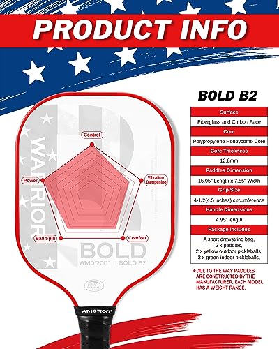 Pickleball Paddles, Pickleball Set, USAPA Approved Multilayer Fiberglass and Carbon Face, 25% Thicker Polypropylene Core Pickleball Rackets Set, Lightweight Pickleball Paddles Set of 2 &4 Balls & Bag