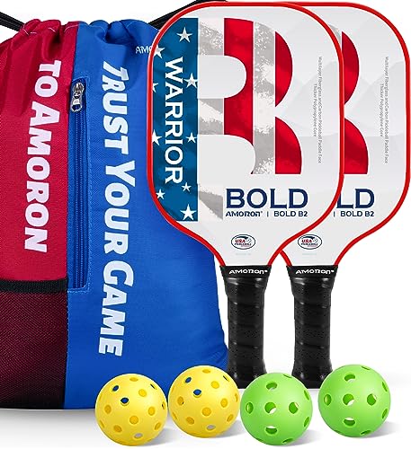 Pickleball Paddles, Pickleball Set, USAPA Approved Multilayer Fiberglass and Carbon Face, 25% Thicker Polypropylene Core Pickleball Rackets Set, Lightweight Pickleball Paddles Set of 2 &4 Balls & Bag