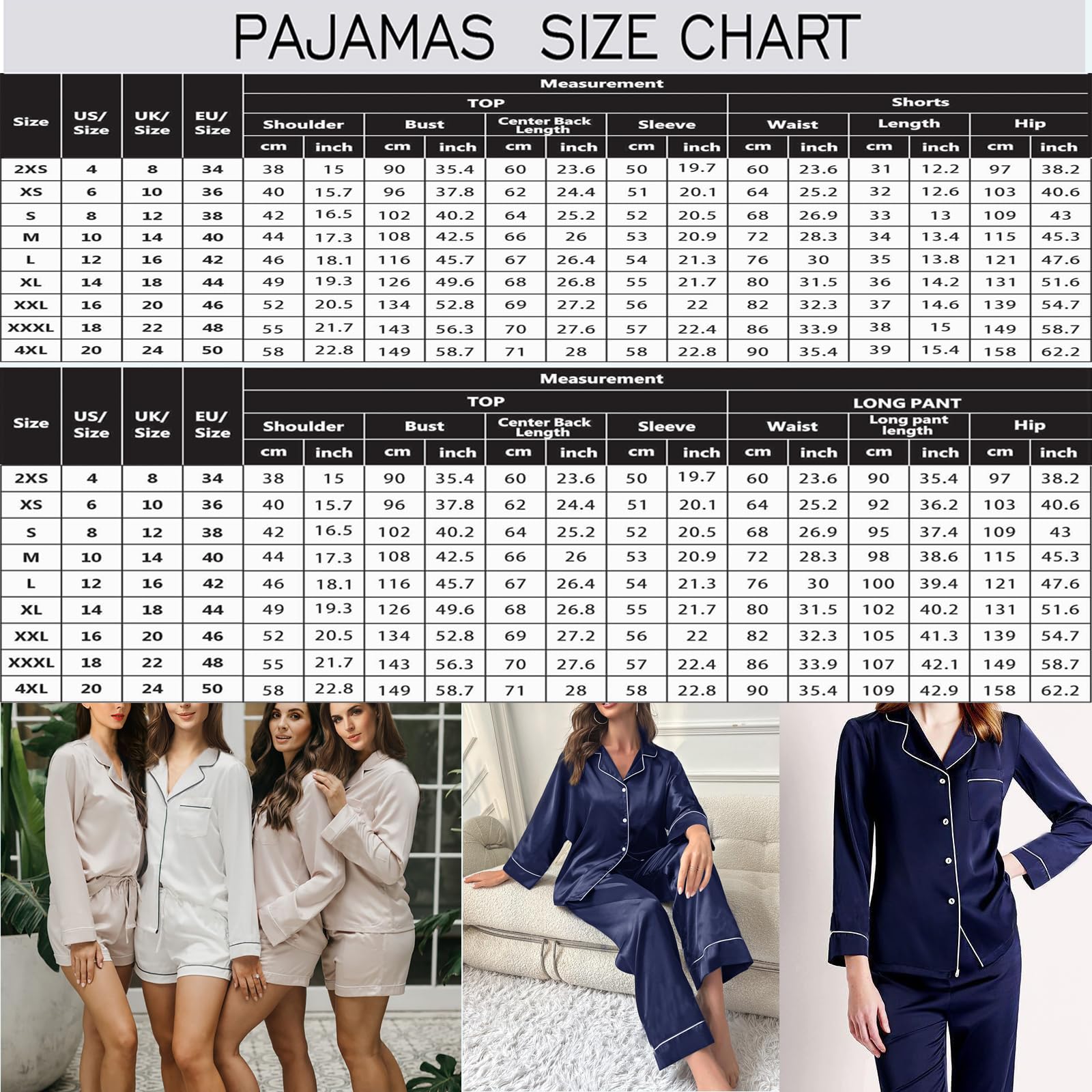 WJing Yi Jia 5Pcs XS-XXL Womens Silk Satin Pajamas Sets Long Pj Sets Button Down Pjs Set Loungewear Sleepwear Dusty Blue
