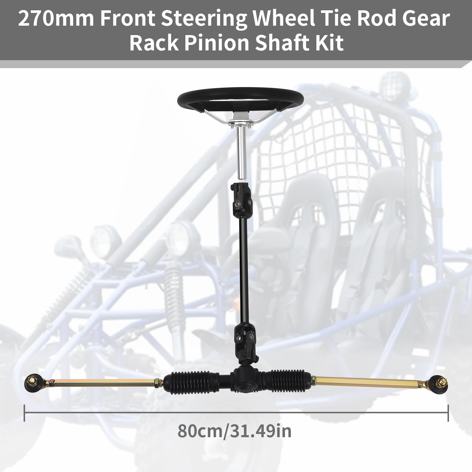 270mm Front Steering Wheel Tie Rod Gear Rack Pinion Shaft Kit Fit for ATV Go Kart Quad Trike
