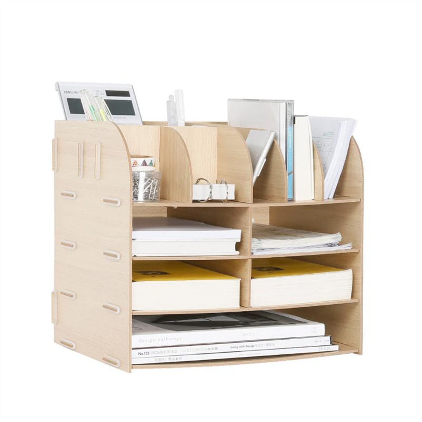 Paper Organizer DIY Wood Hand Made Desk Organizer Office School Supplies Desk Accessories Organizer 13 Blocks File Tray Book Holder Storage Tray Desk File (Color : Blue)