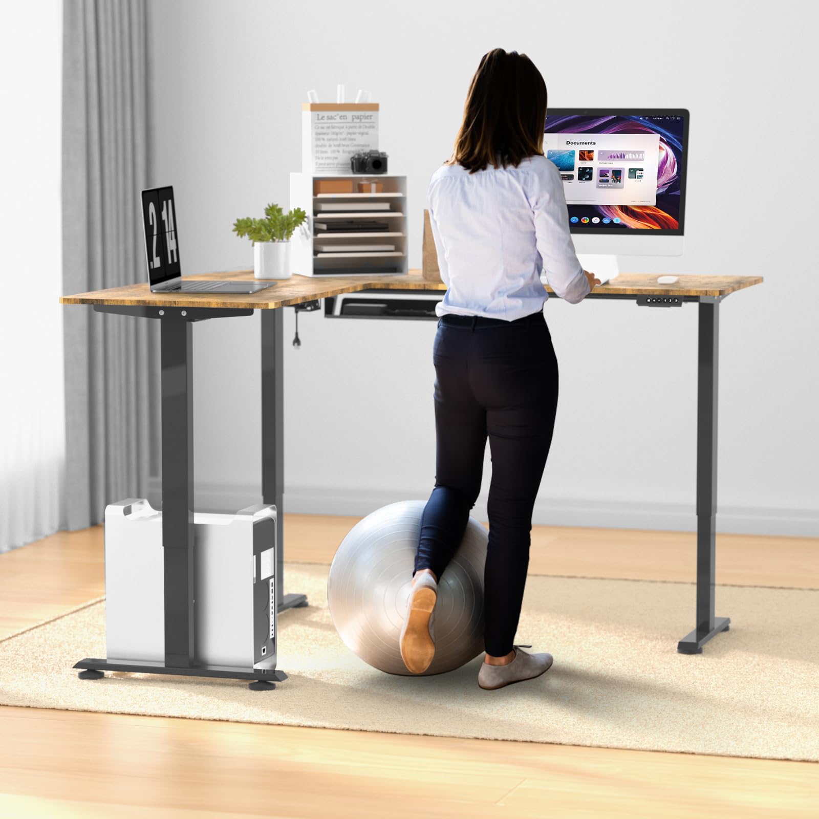ExaDesk Upgrade Version 63 * 55 inch L Shaped Electric Adjustable Height Standing Desk, Corner Stand Up Desk, Sit Stand Computer L Desk for Gaming Office