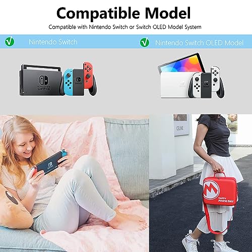 Flyekist Mario Carrying Case for Nintendo Switch/Switch OLED Model, Deluxe Travel Case Portable Hard Messenger Storage Bag for Switch Console Pro Controller Accessories