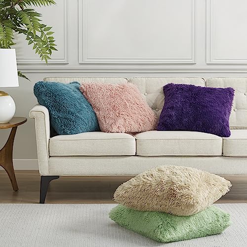 Hyde Lane Luxury Blush Faux Fur Throw Pillow Covers | Soft Fluffy Fuzzy Cushion Cover | Pink Pillows Case for Couch Sofa Bed Aesthetic Room Decor, 18”x18”, 2 Pack