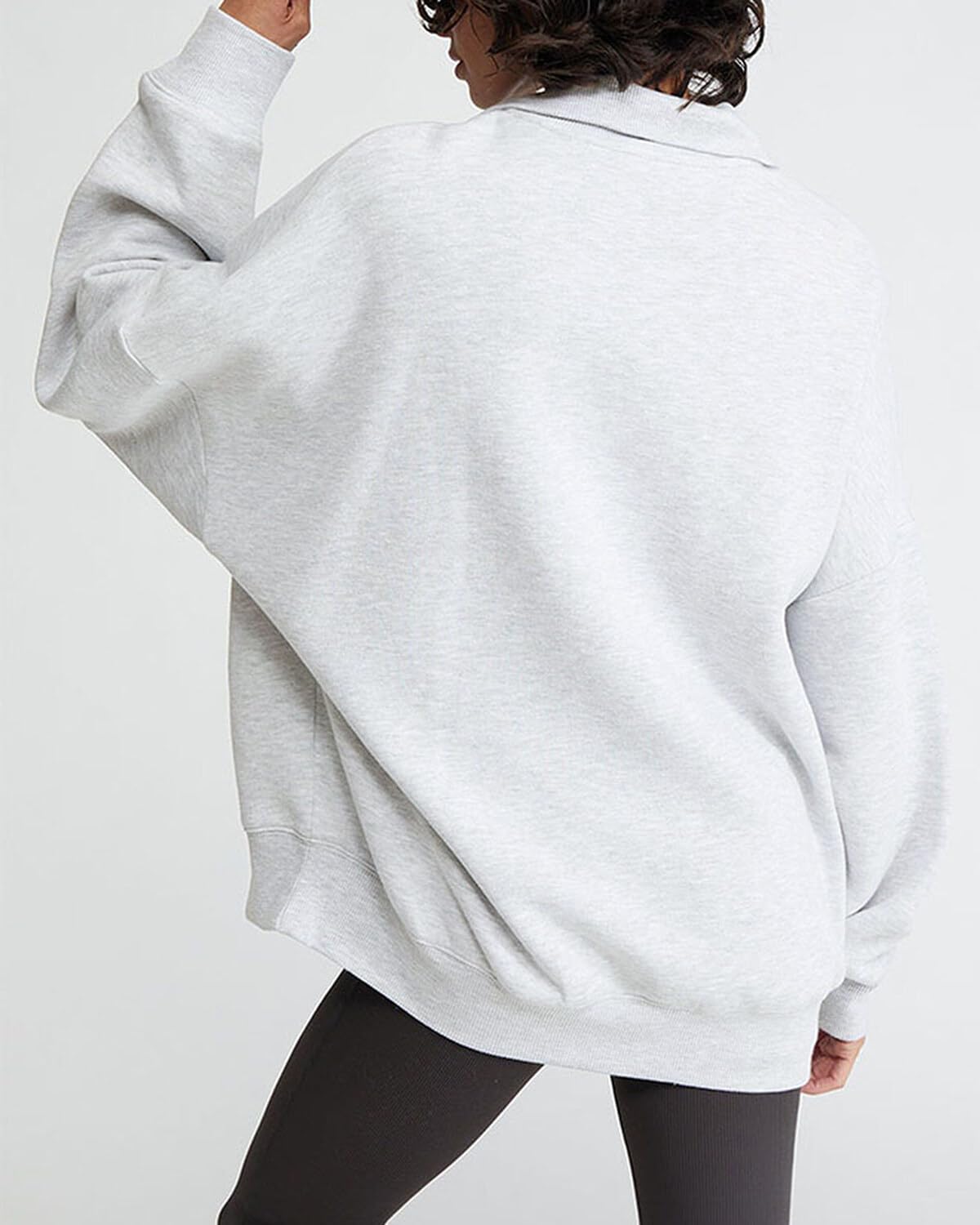 Tangduner Womens V Neck Casual Pullover Sweatshirts Fleece Oversized Long Sleeve Slouchy Polo Sweatshirt with Pocket Grey