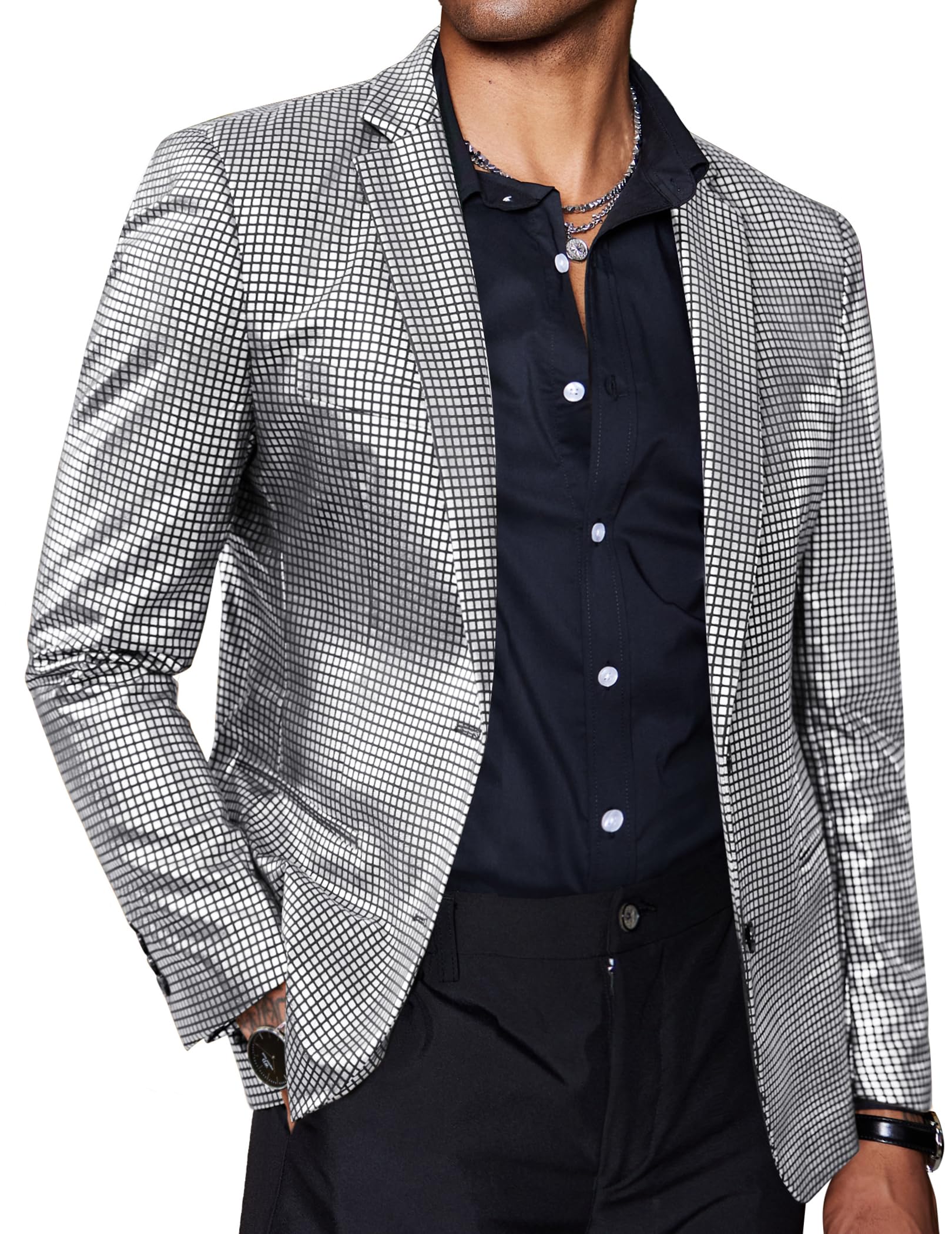 COOFANDY Mens Metallic Jacket Big and Tall Casual Blazer Silver 70s Disco Party Prom Sport Coat