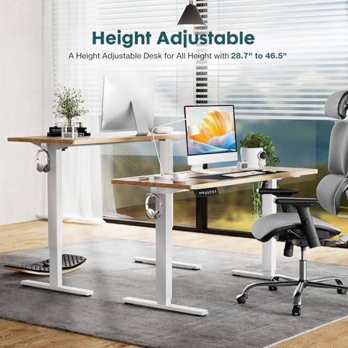 SMUG Standing Desk, Adjustable Height Electric Sit Stand Up Down Computer Table, 63x24 Inch Ergonomic Rising Modern Lift Motorized Gaming Desktop Workstation for Work Home Office, Natural