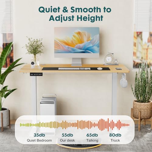 SMUG Standing Desk, Adjustable Height Electric Sit Stand Up Down Computer Table, 63x24 Inch Ergonomic Rising Modern Lift Motorized Gaming Desktop Workstation for Work Home Office, Natural