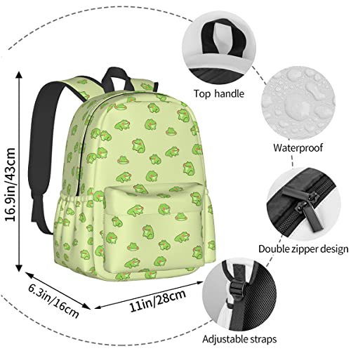 Qwalnely Frog Backpack School Bookbag Laptop Durable Waterproof Adjustable Backpacks for Girls Women & Boys Men