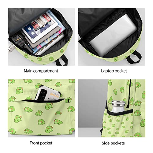 Qwalnely Frog Backpack School Bookbag Laptop Durable Waterproof Adjustable Backpacks for Girls Women & Boys Men
