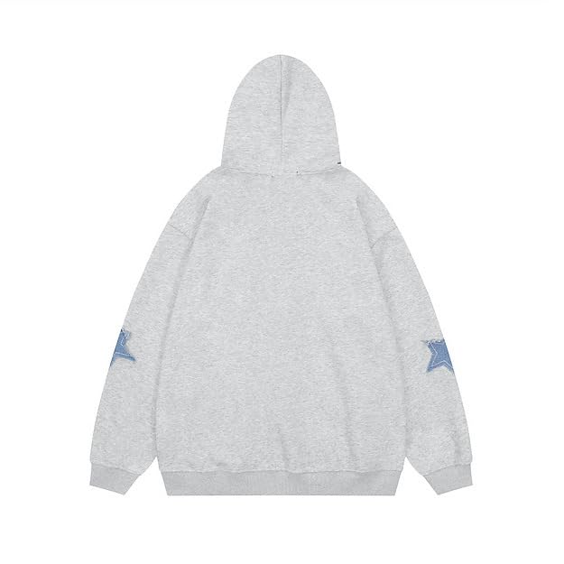 Y2K Hoodie Women Grunge Stars Zip Up Sweatshirt Acubi Emo Oversized Hooded Jacket Harajuku Pullover Alt Clothing (Gray,M)