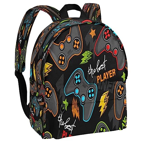 CUSPRINT Childish Backpack, Abstract Joystick Gamepad Black 14" Laptop Backpacks Bookbag for Grades 3-5, Lightweight