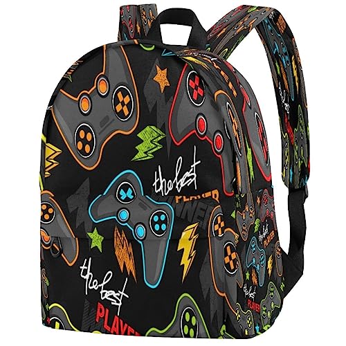 CUSPRINT Childish Backpack, Abstract Joystick Gamepad Black 14" Laptop Backpacks Bookbag for Grades 3-5, Lightweight