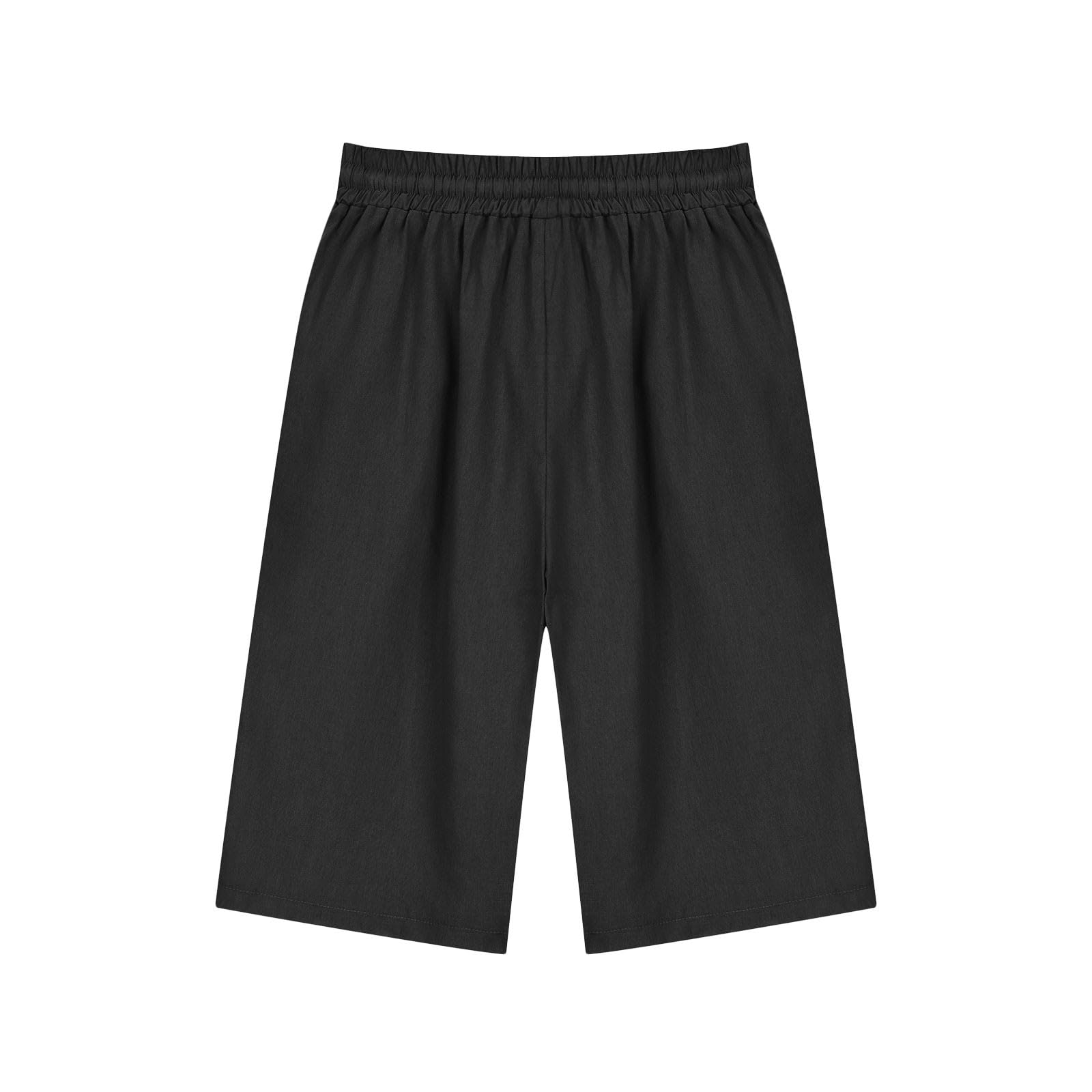 SMIDOW Jean Shorts with Rhinestone Fringe Shorts for Women Bermuda Cotton Linen Knee Length Drawstring Pocket Shorts Pants Solid Long Shorts Below The Knee Black XL