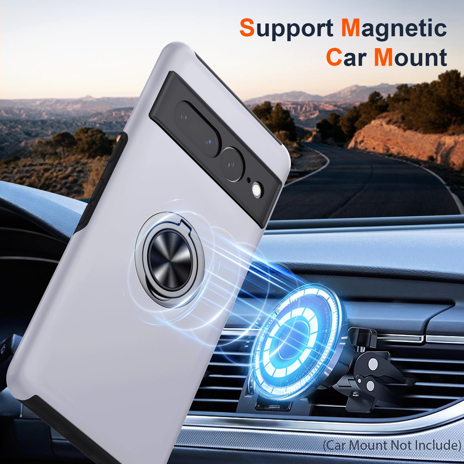 JAME for Google Pixel 7 Pro Case, Slim Fit Case for Pixel 7 Pro with Invisible Ring Kickstand, [Military Grade Drop Tested] Dual Layer Shockproof Protective Phone Case for Pixel 7 Pro 6.7", Silver