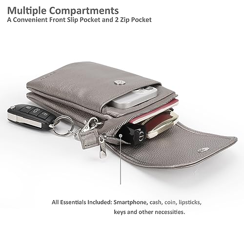 befen Silver Cell Phone Crossbody Wallet Purse, Women Small Leather Crossbody Bag (Metallic Bronze Pewter)