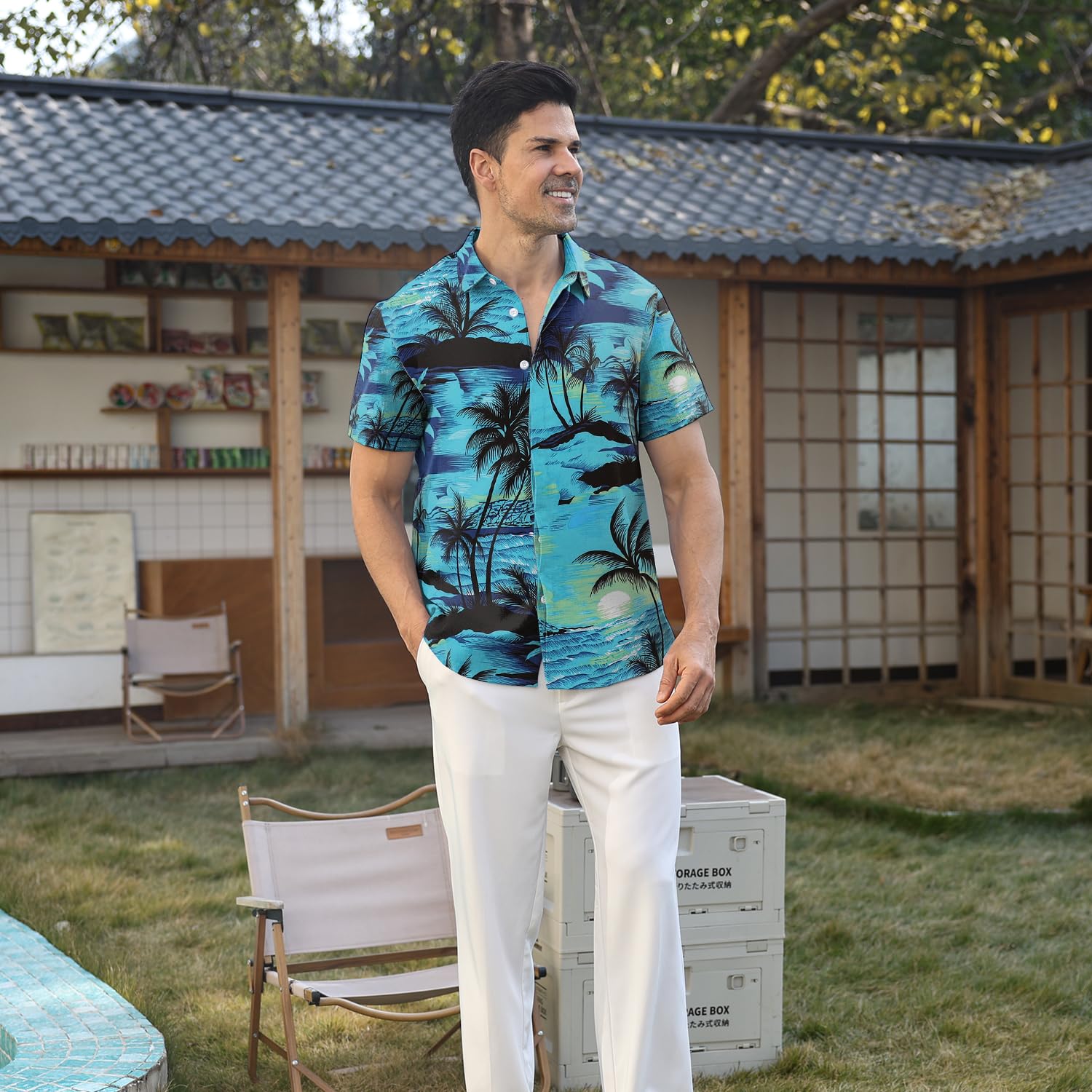 Rioofinx Hawaiian Shirt for Men Sleeves Printed Casual Button Down Summer Beach Dress Shirts Green