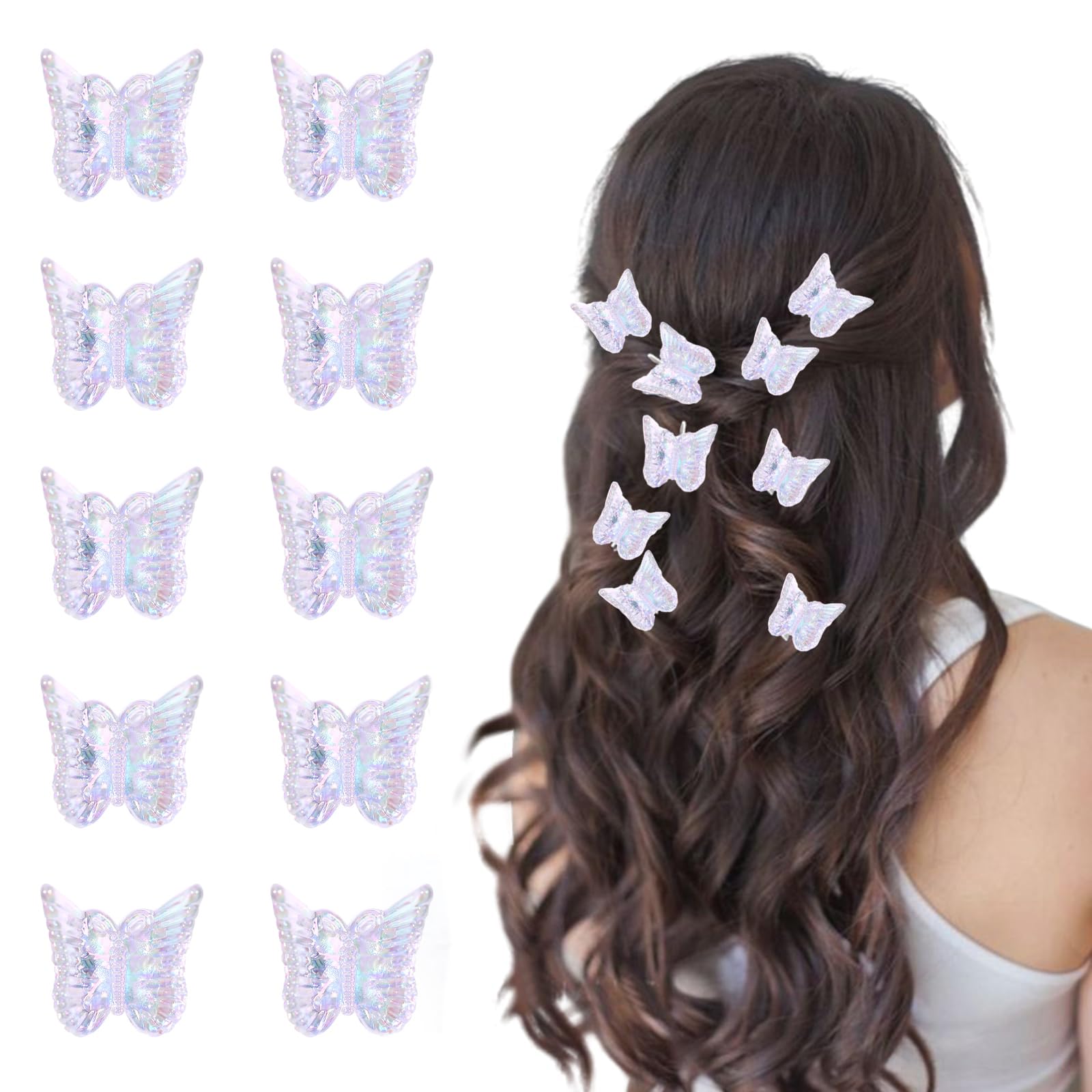Paderison 10Pcs Mini Butterfly Hair Clips Small Hair Clips for Girls Colorful Side Bangs Clips Braided Sweet Barrettes for Kid Tiny Cute Metal Claw Clips Hair Accessories for Women(White)